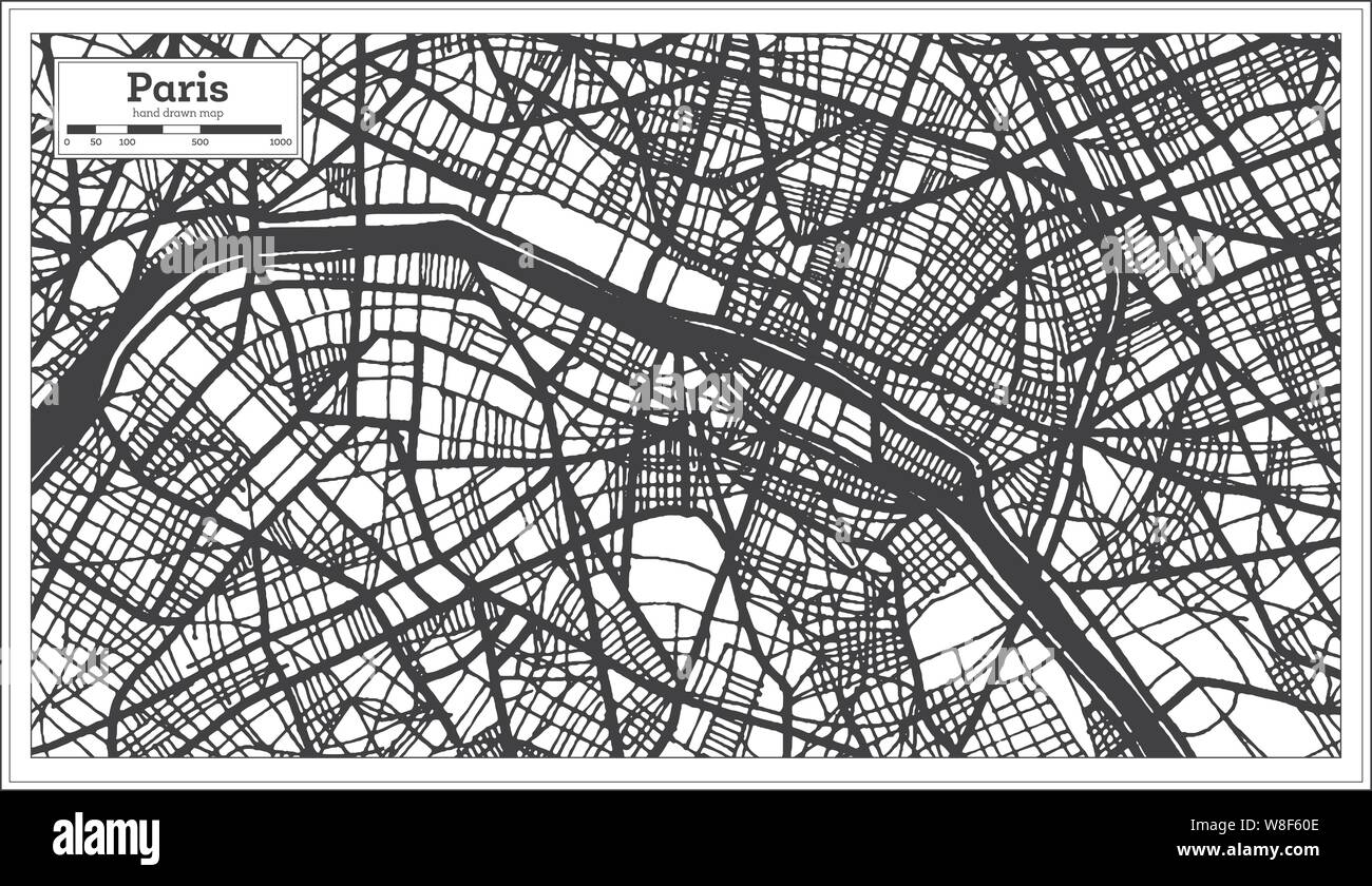 Paris France City Map in Retro Style in Black and White Color. Outline ...