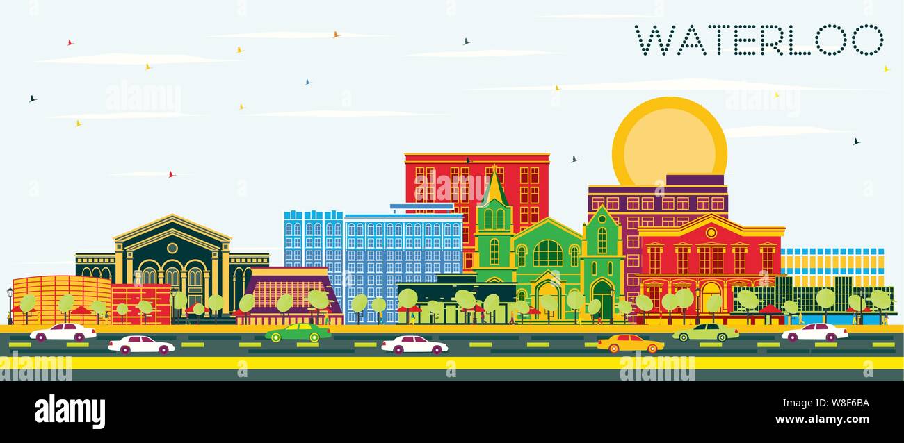Waterloo Iowa Skyline with Color Buildings and Blue Sky. Vector ...