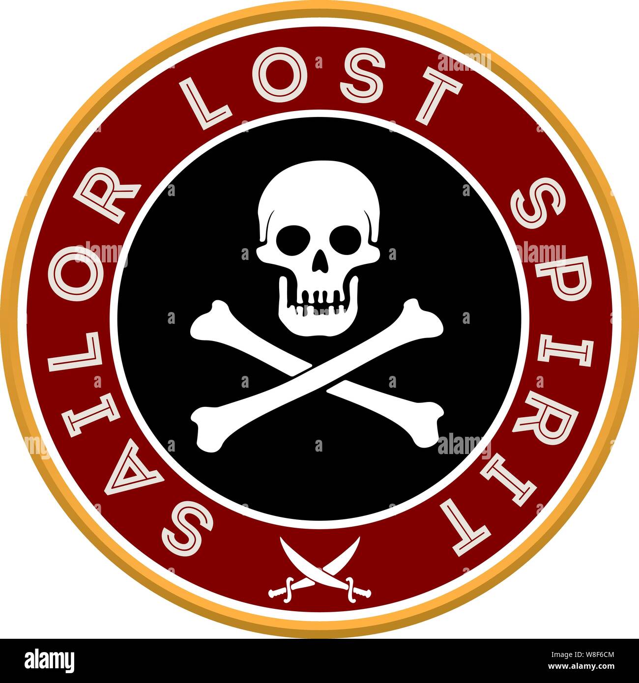 Vector illustration. Pirate circular emblem with text, skull and bones ...