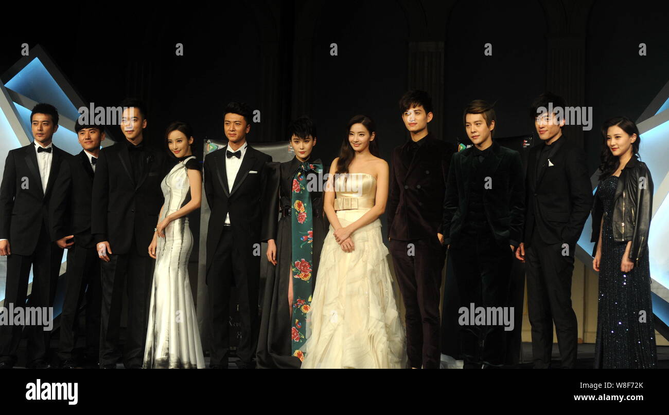 South Korean actress Han Chae-young, fifth right, Chinese actress Zhang ...