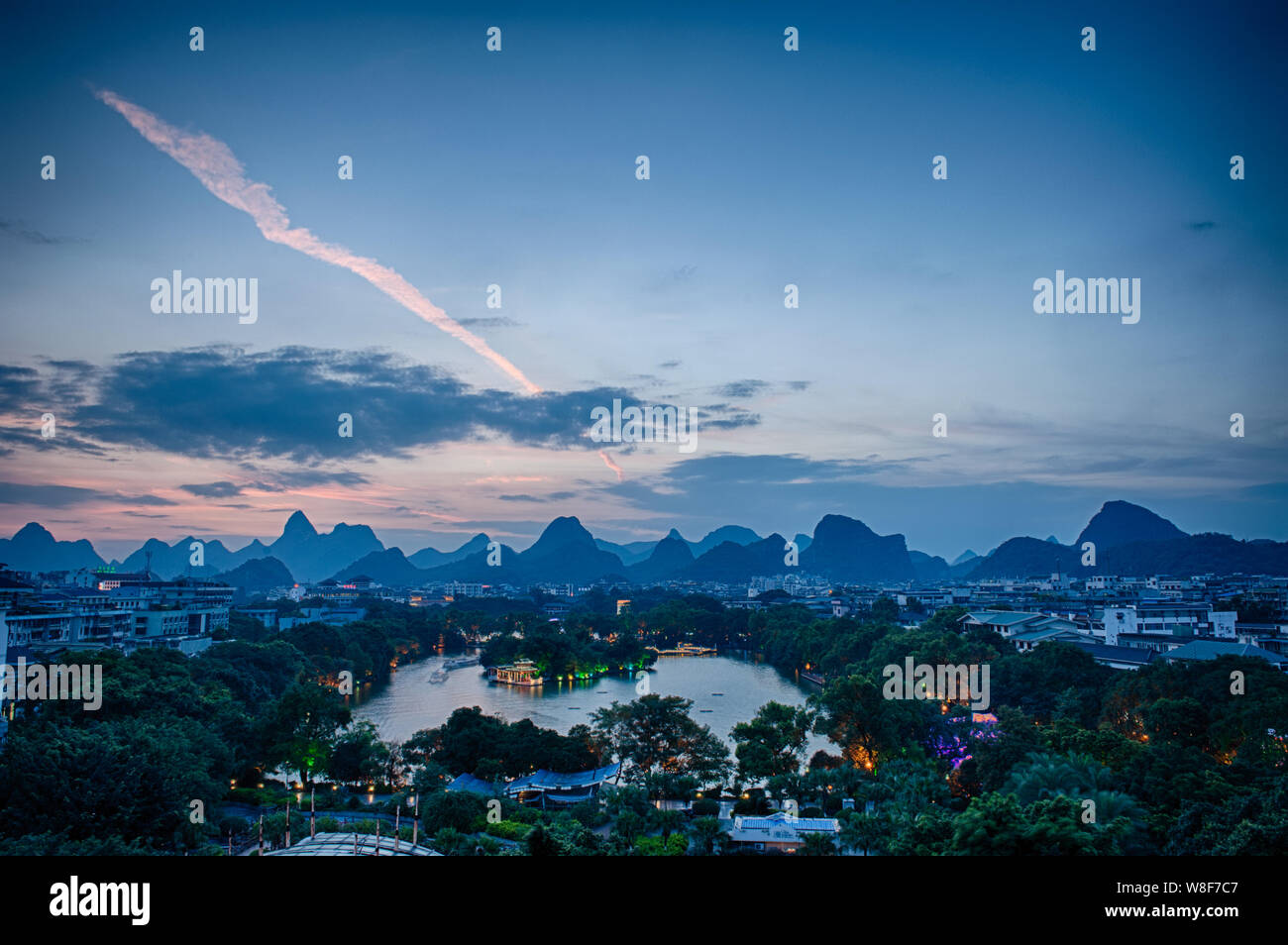 View of Ronghu Lake (Rong Lake) in Guilin city, south China's Guangxi ...