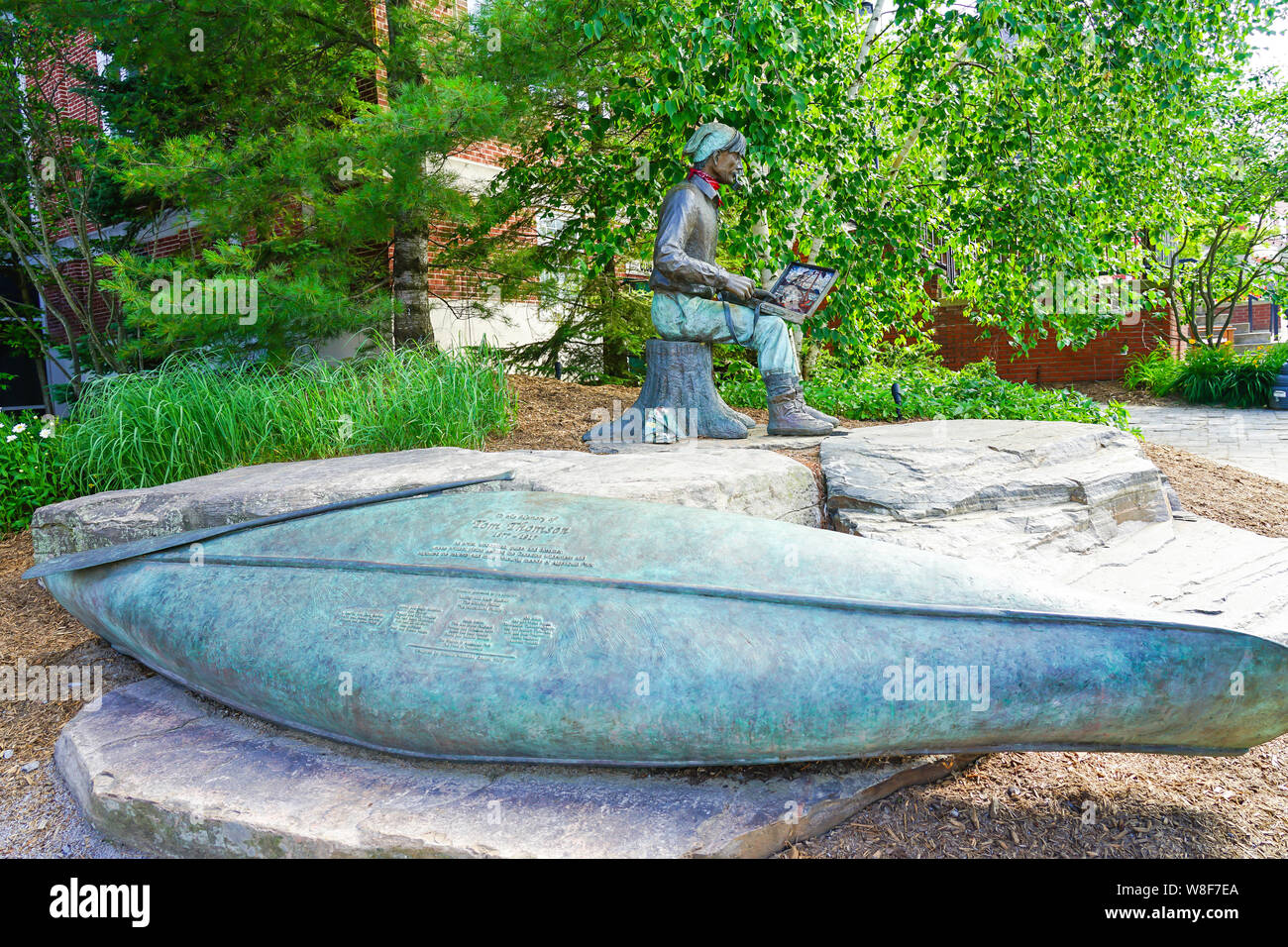Bronze Statue as seen in front of the city hall in Huntsville, Ontario ...