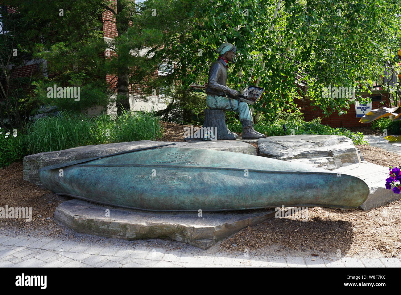 Bronze Statue as seen in front of the city hall in Huntsville, Ontario ...