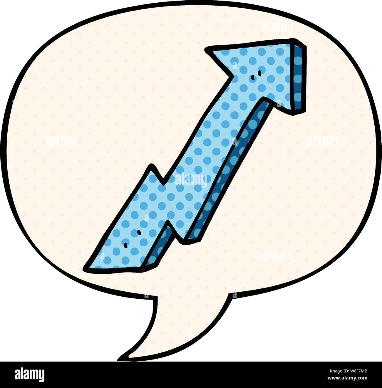 cartoon positive growth arrow with speech bubble in comic book style ...