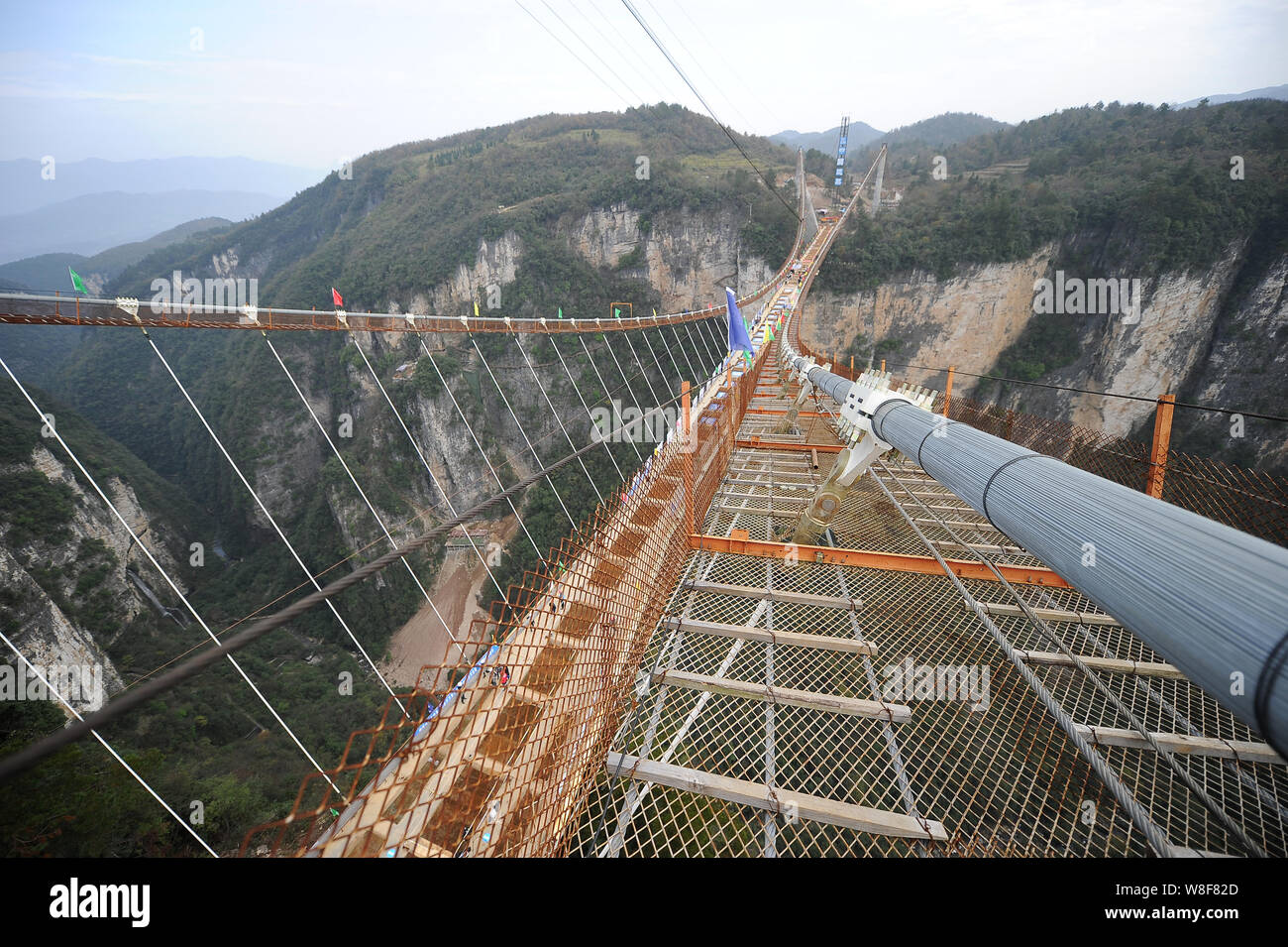 View of the world's longest and highest glass-bottomed bridge under ...