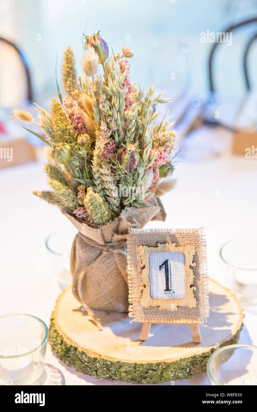 Dried Floral Wedding Reception Table Decorations Stock Photo - Alamy