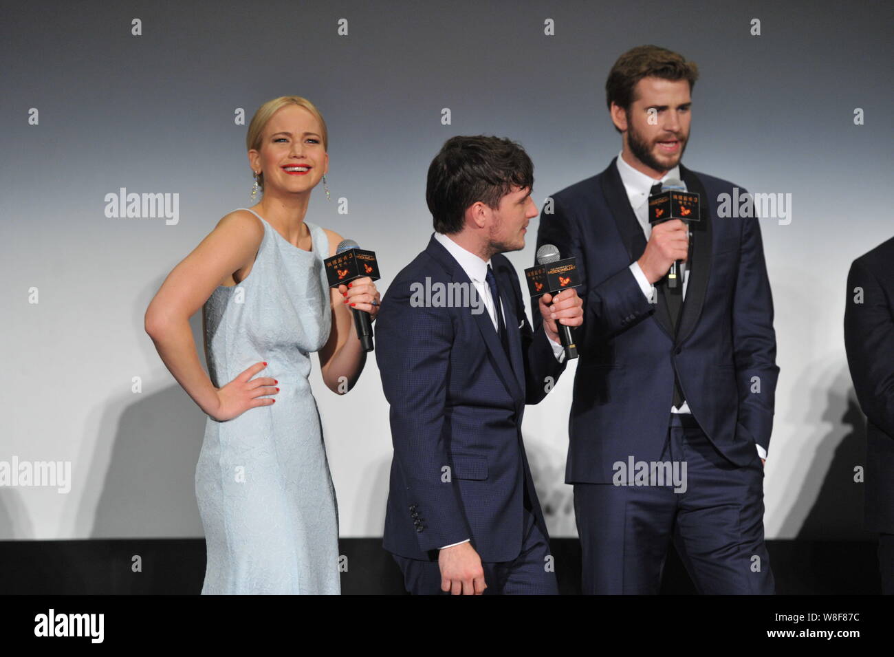 (From left) American actress Jennifer Lawrence, actor Josh Hutcherson ...
