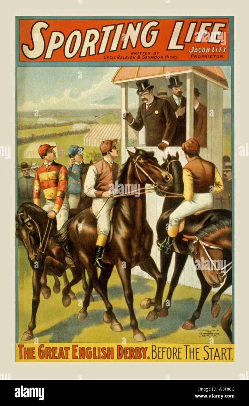 sporting life cover featuring horses and jockies Stock Photo - Alamy