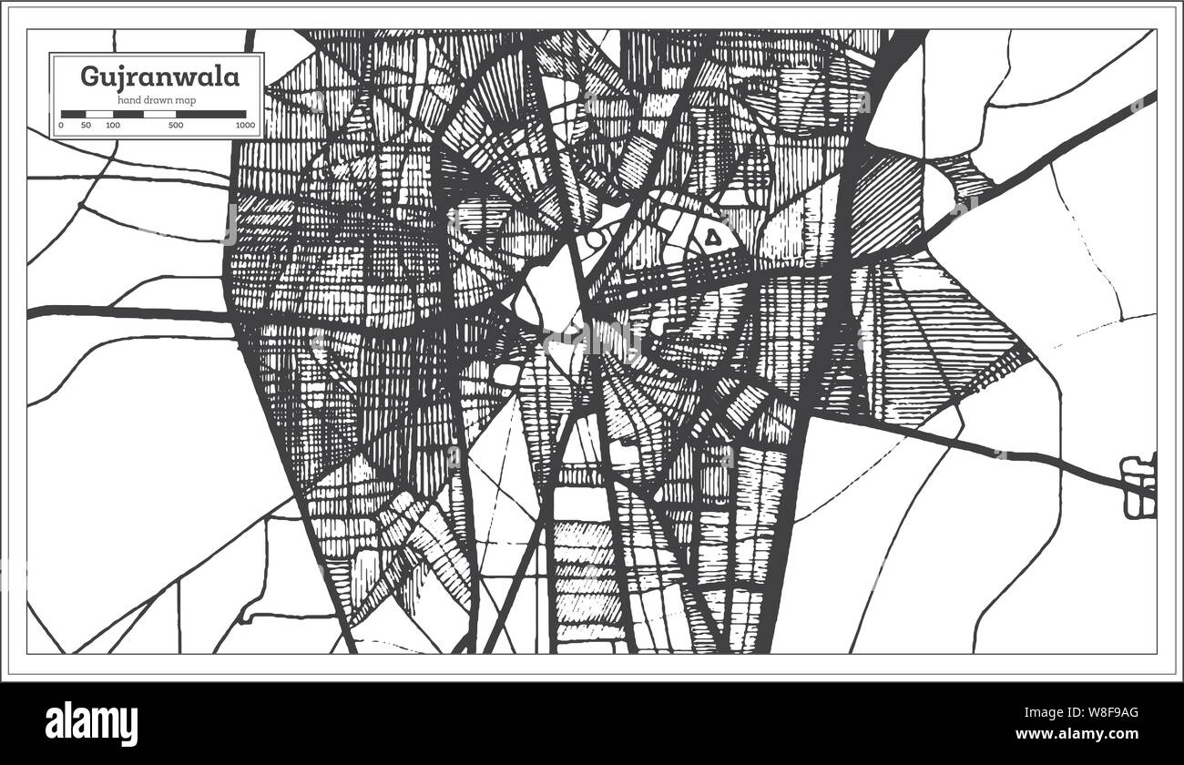 Gujranwala Pakistan City Map in Retro Style in Black and White Color ...