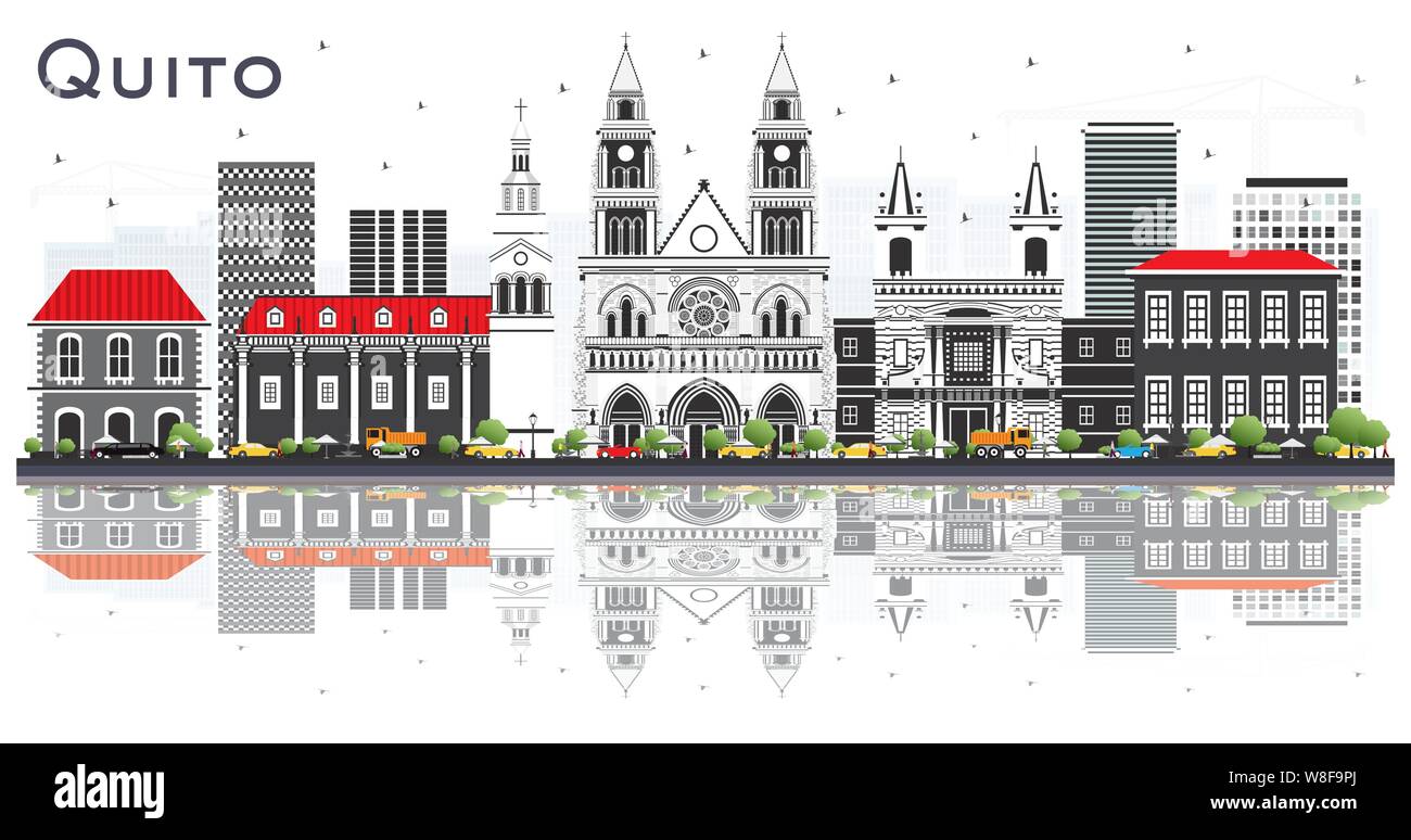 Quito Ecuador City Skyline with Gray Buildings and Reflections Isolated ...