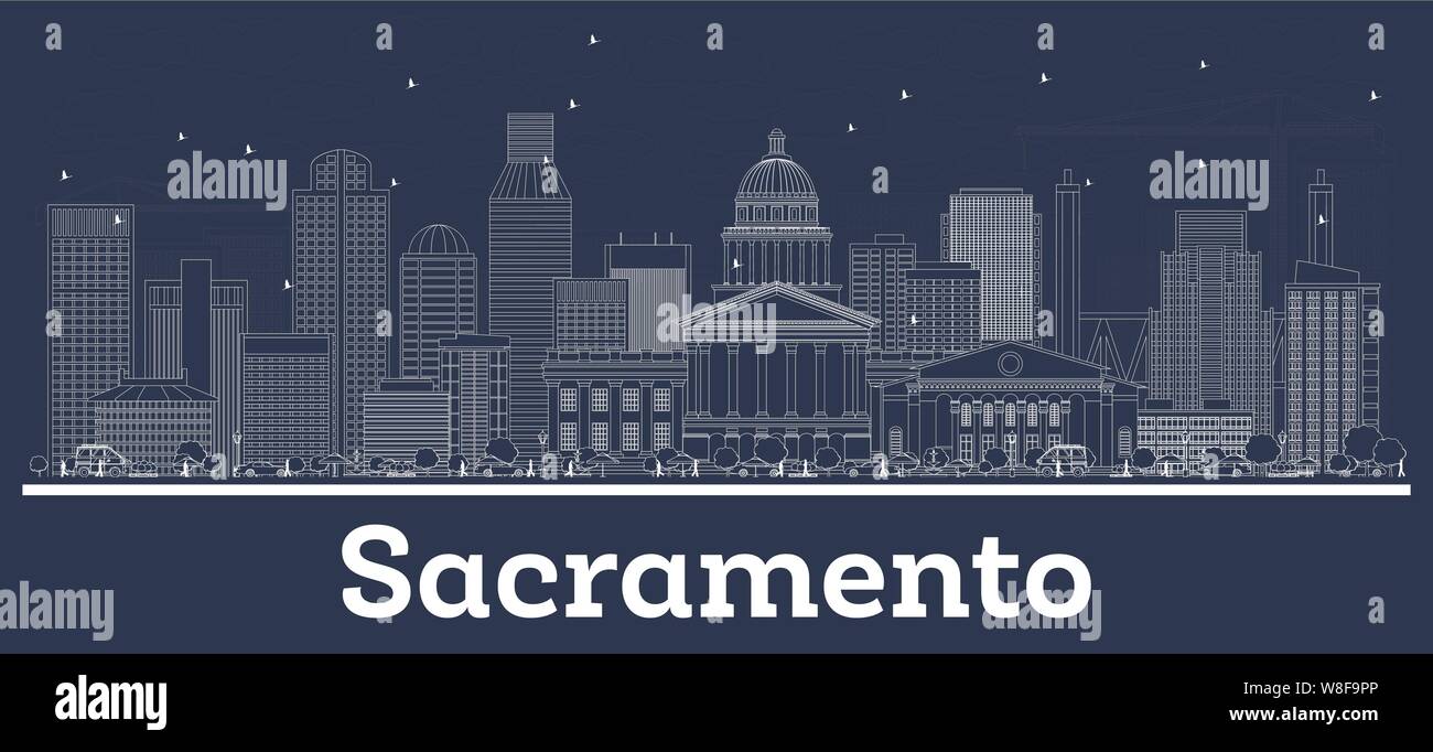 Outline Sacramento California City Skyline with White Buildings. Vector ...