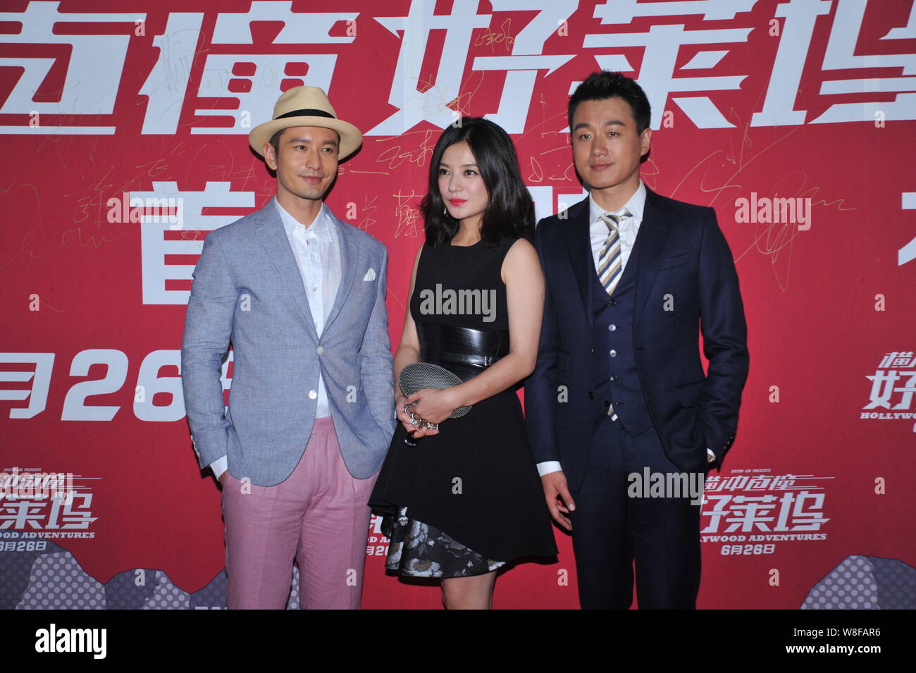 (From left) Chinese actor Huang Xiaoming, actress Zhao Wei and actor ...