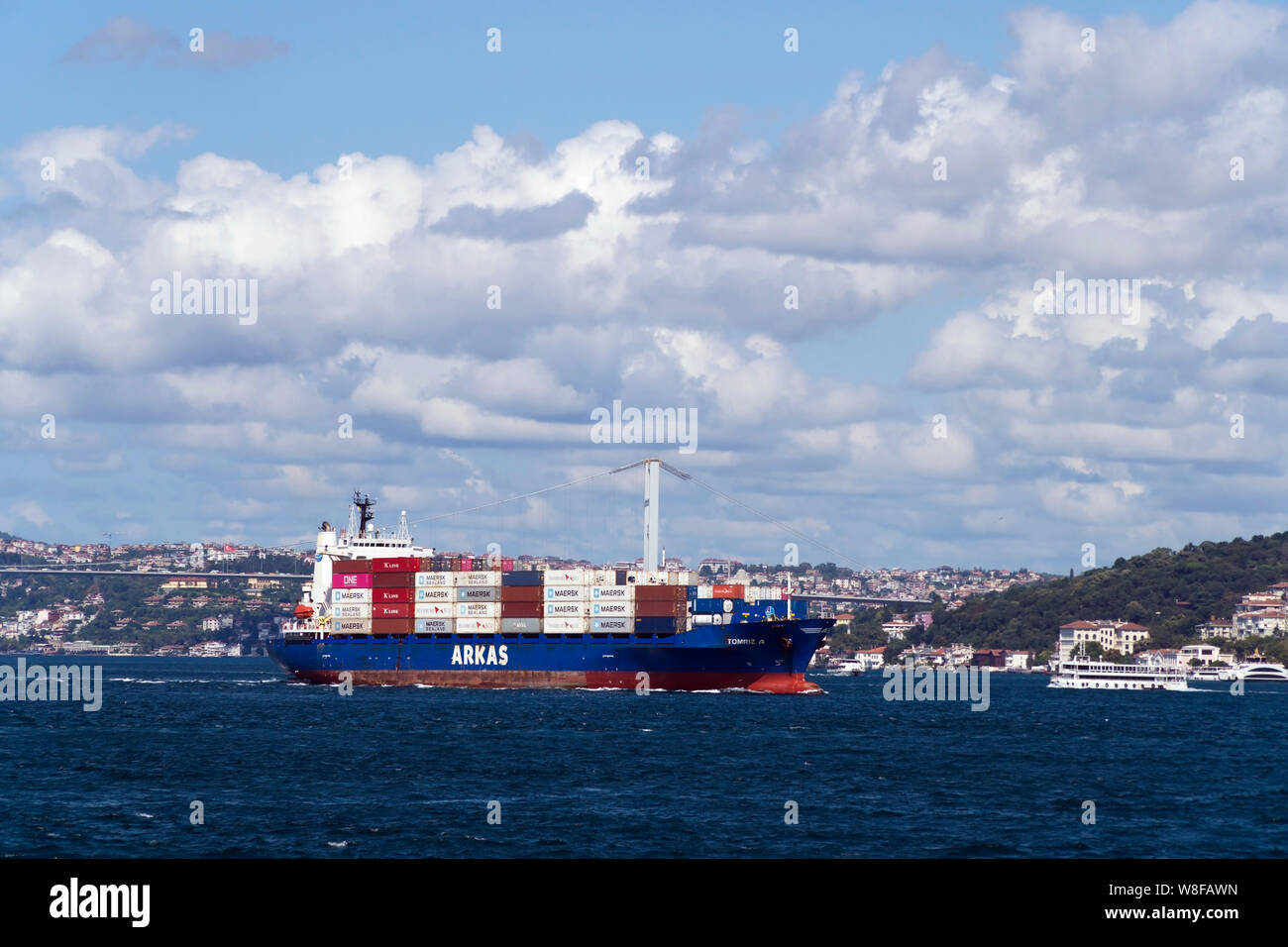 Istanbul, Turkey - August 4, 2019 : A container ship known as Arkas ...