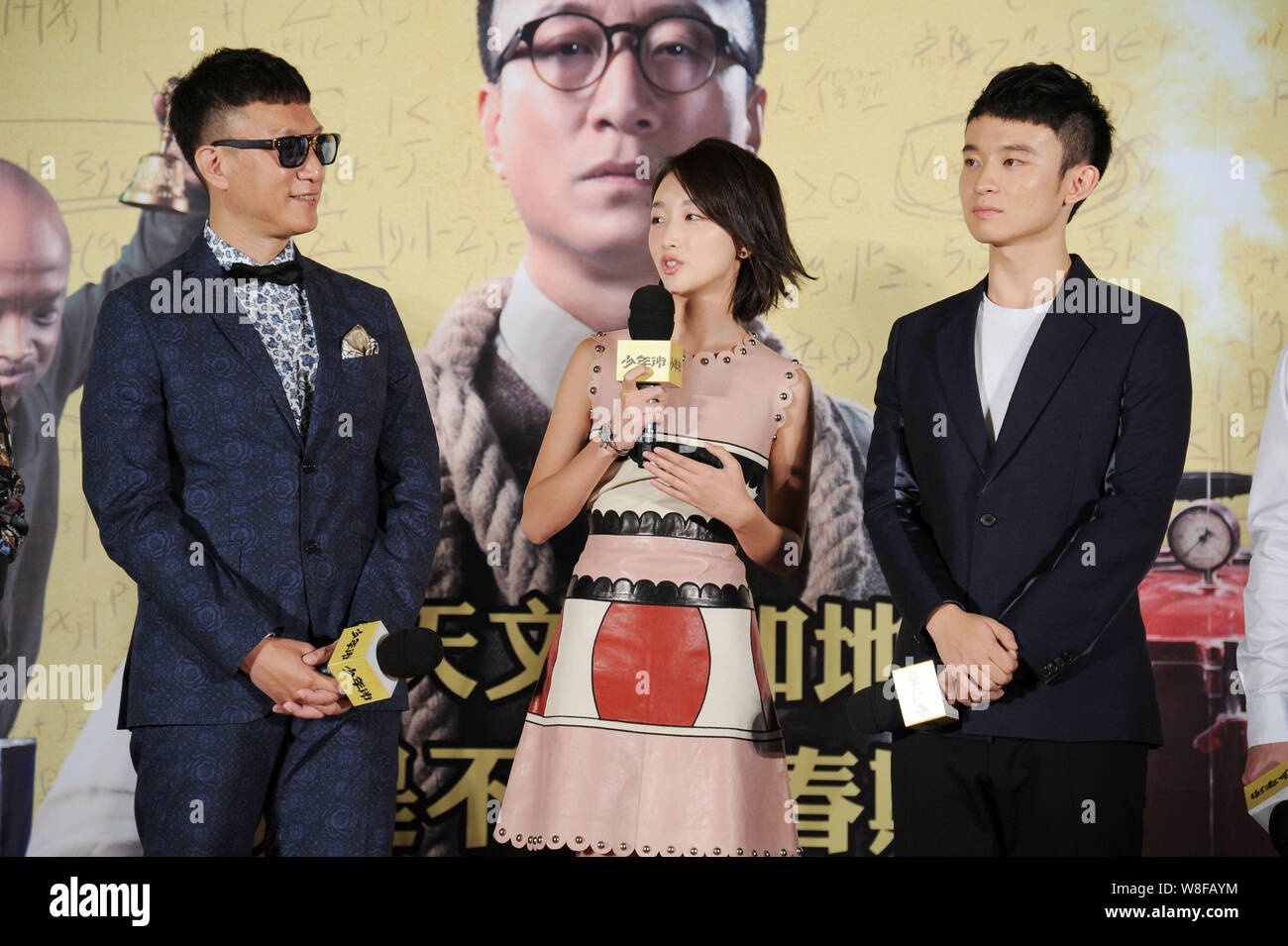 (From left) Chinese actor Sun Honglei, actress Zhou Dongyu and actor ...