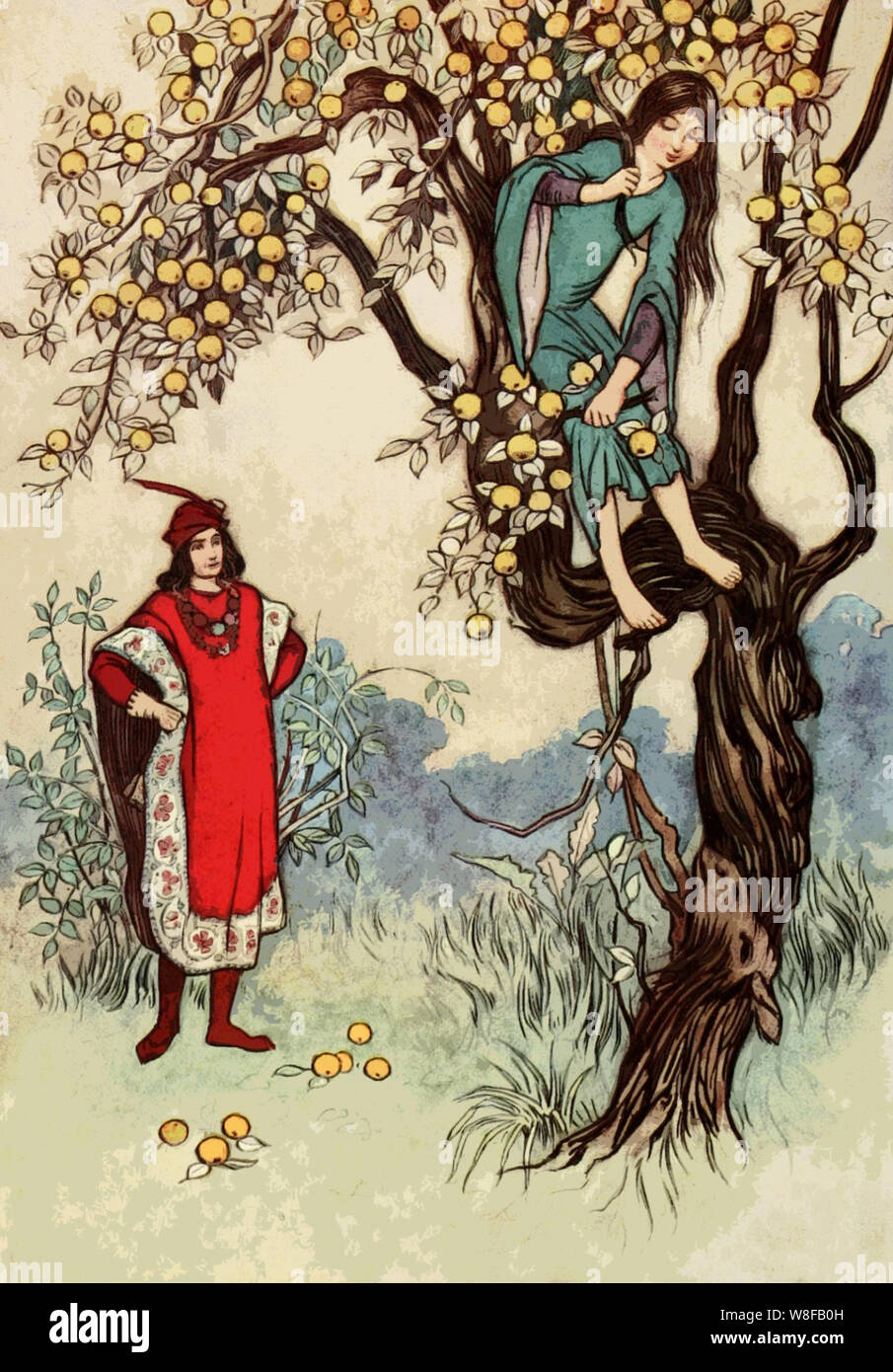 princess in a tree illustration Stock Photo - Alamy