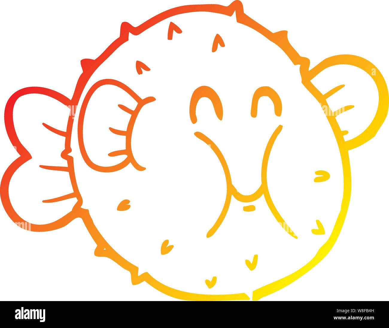 warm gradient line drawing of a cartoon puffer fish Stock Vector Image ...