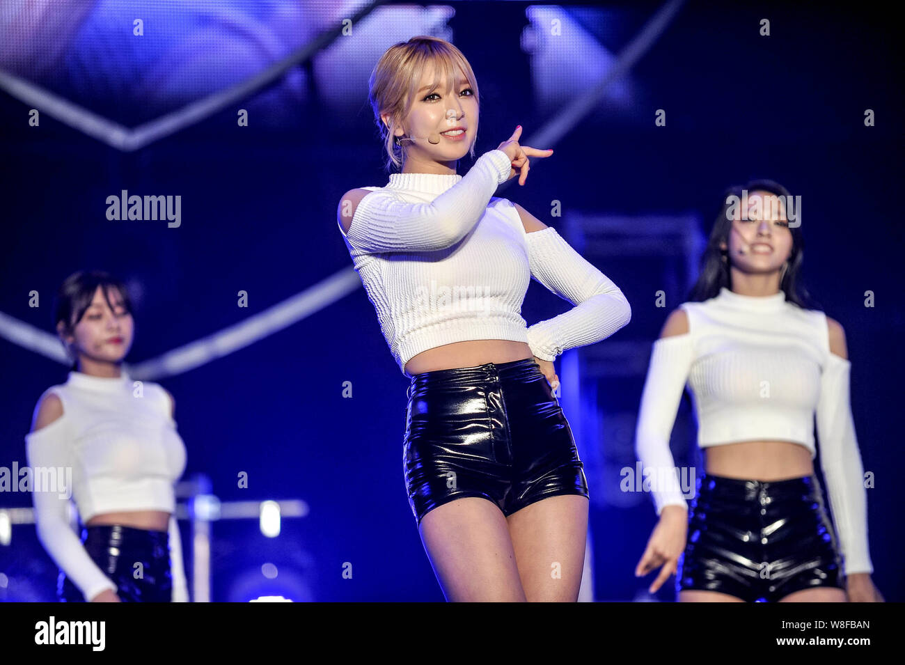 Members of South Korean girl group AOA perform at the FNC Kingdom concert in Hong Kong, China ...