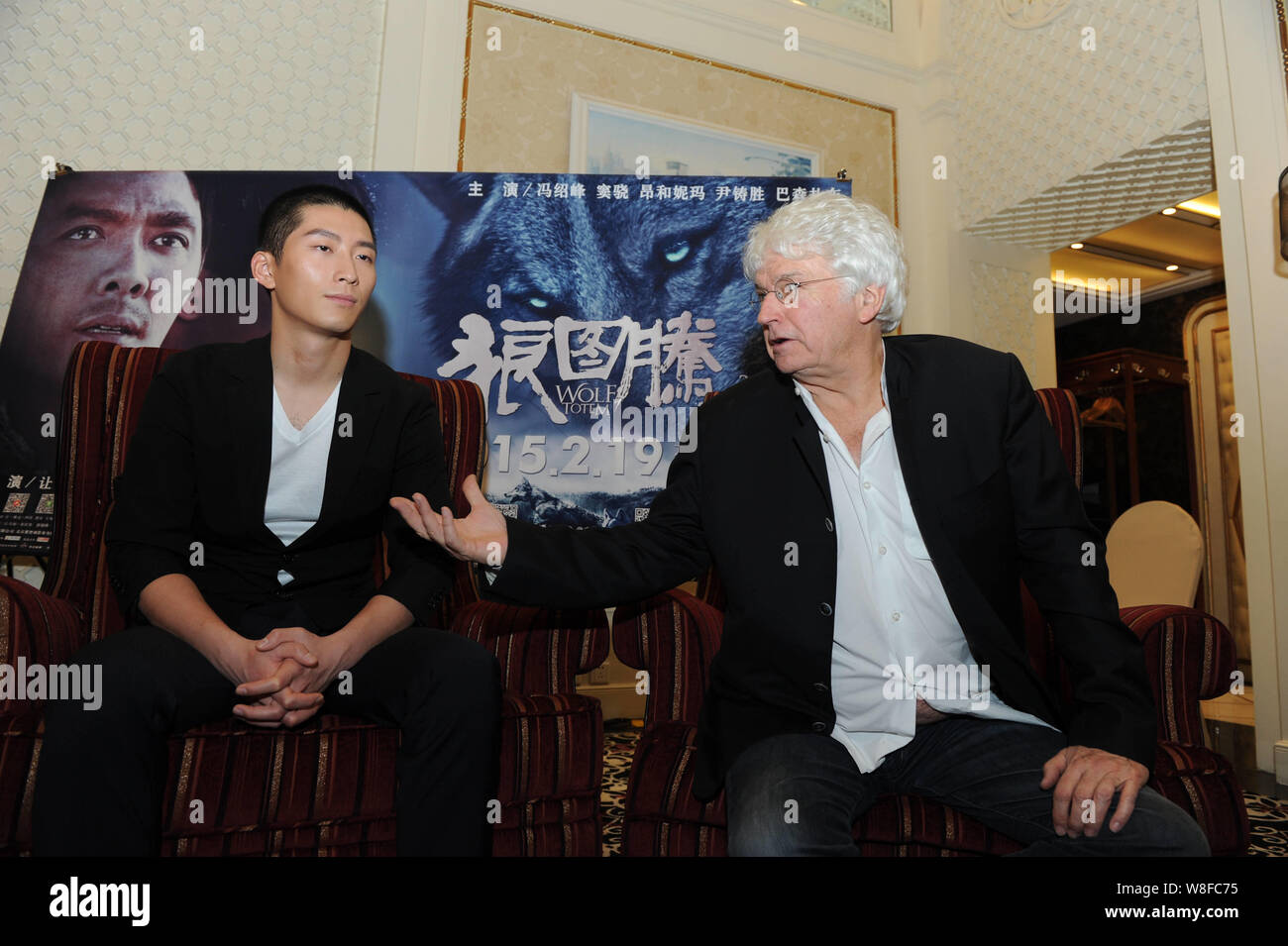 French movie director Jean-Jacques Annaud, right, and Chinese actor Dou ...