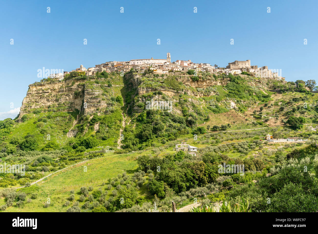 View of historic Santa Severina located in hilly region of Calabria ...