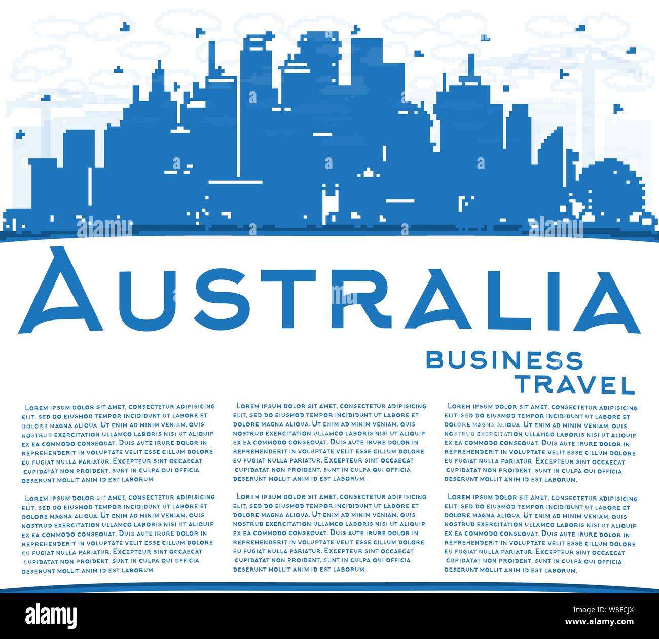 Outline Australia City Skyline with Blue Buildings and Copy Space ...