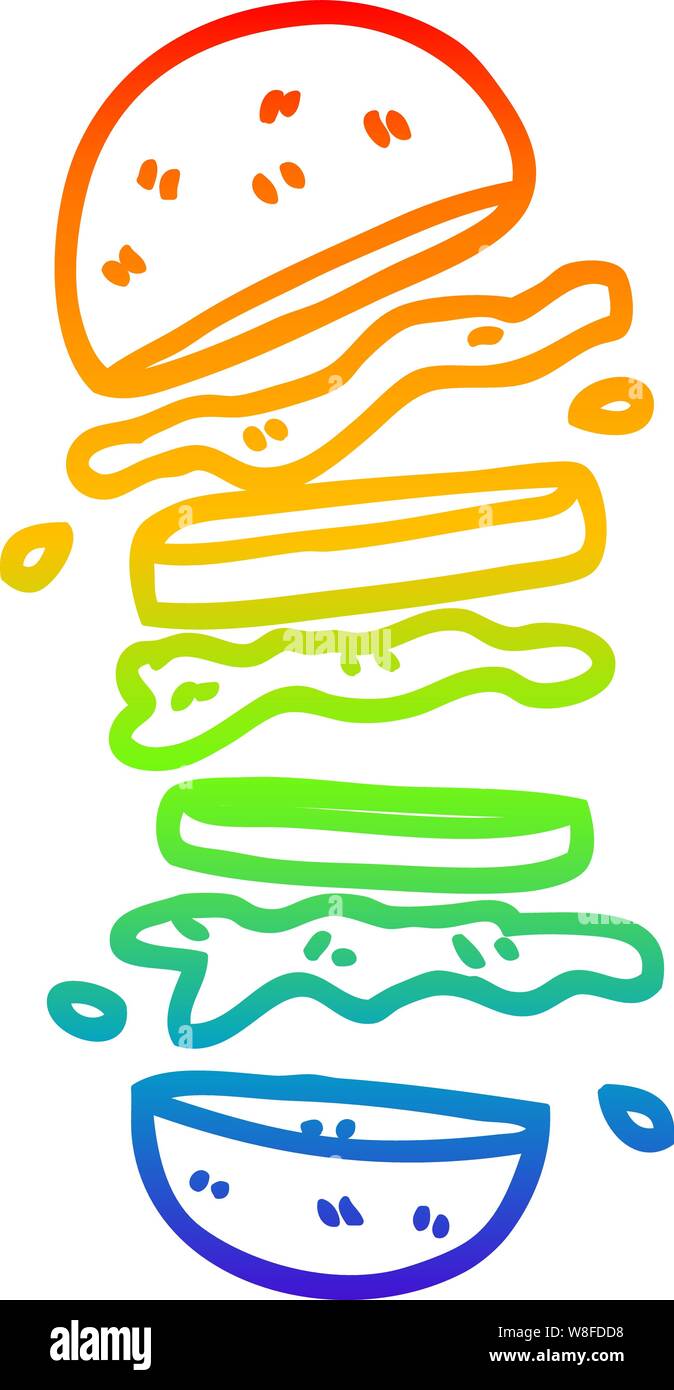 rainbow gradient line drawing of a cartoon burger Stock Vector Image ...