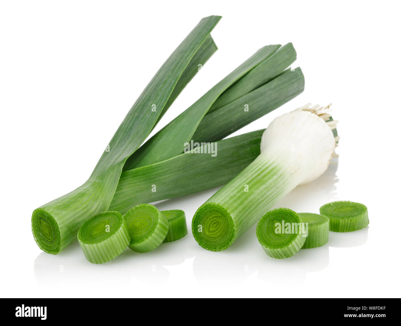 Fresh green garlic with slices isolated on white background Stock Photo ...