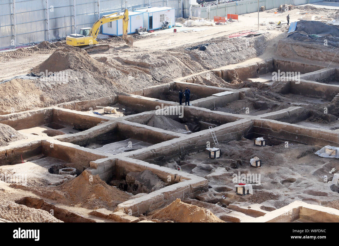 Aerial view of ancient tombs of Shang Dynasty (1600 BC-1046 BC) near ...