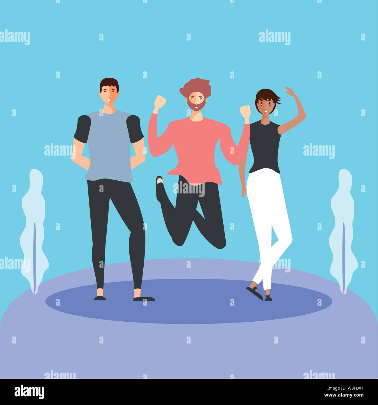 young people happy in the landscape vector illustration design Stock ...