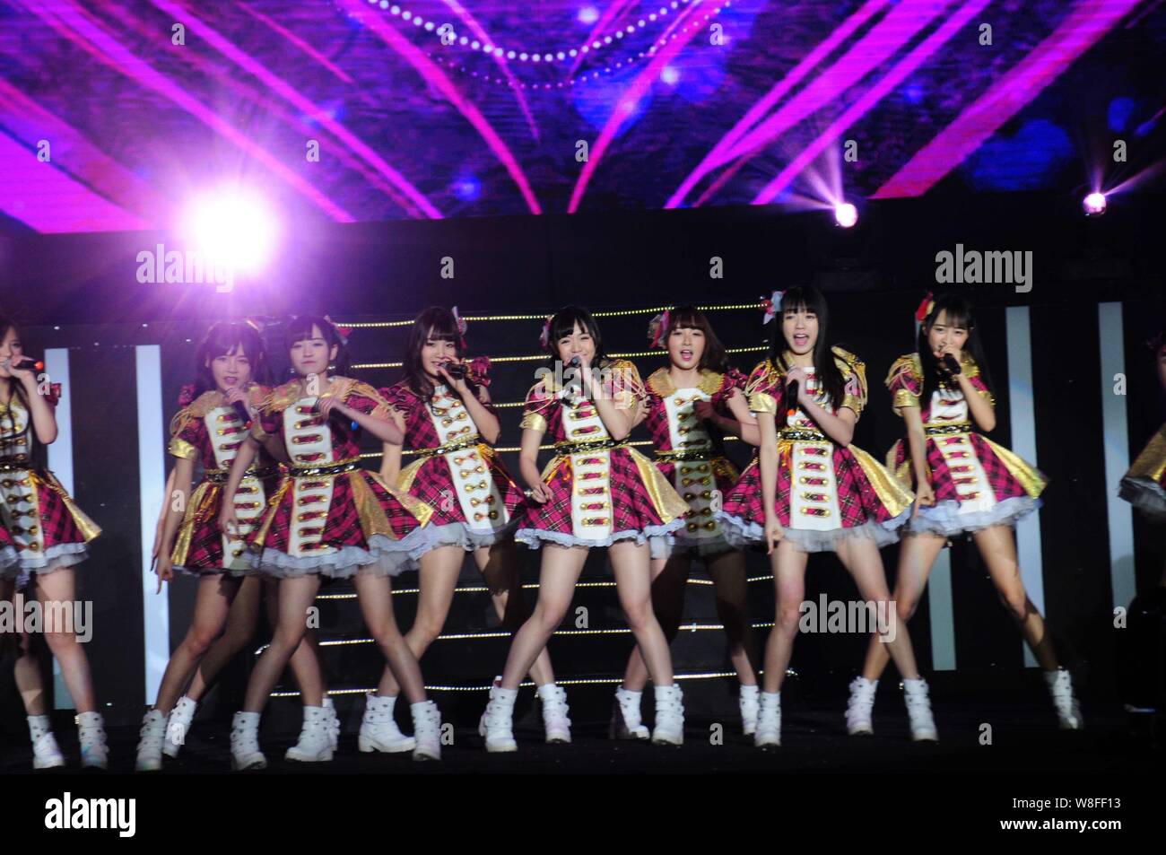 Members of idol group SNH48, a sister group of Japanese pop girl group ...