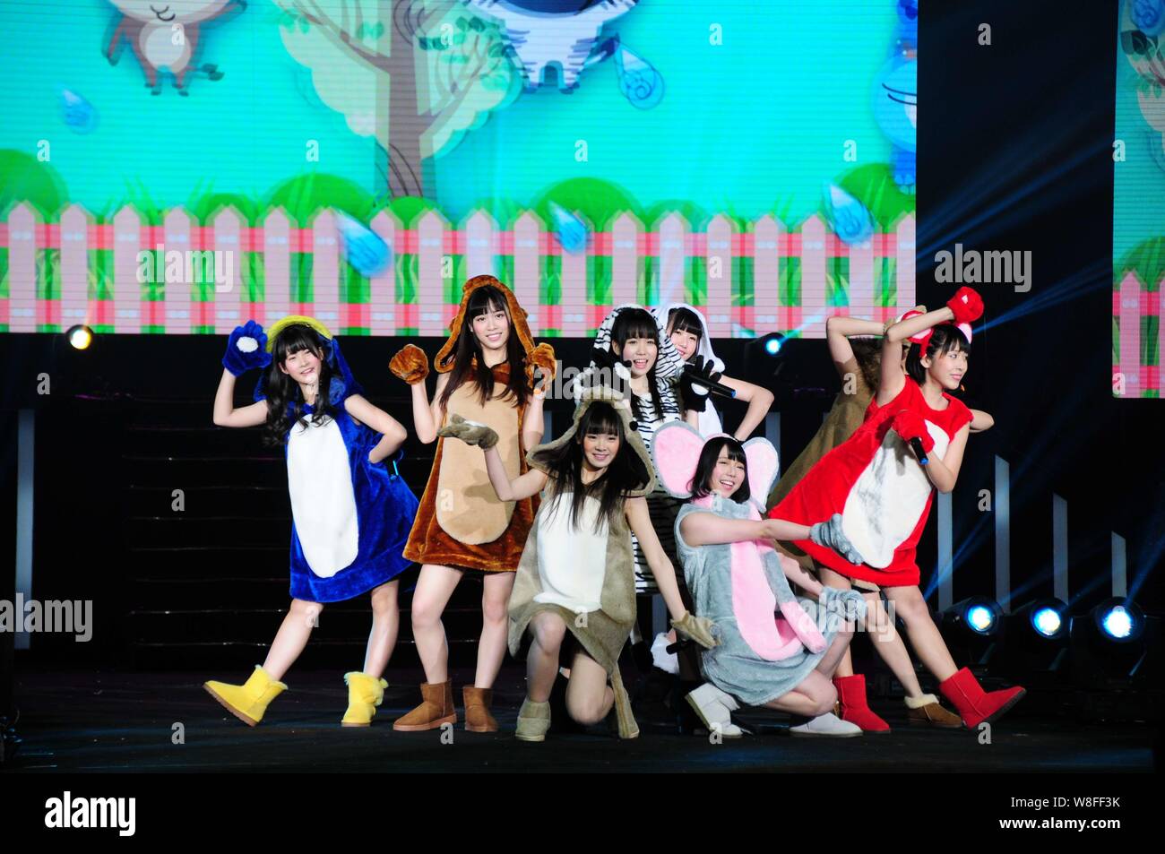 Members of idol group SNH48, a sister group of Japanese pop girl group ...