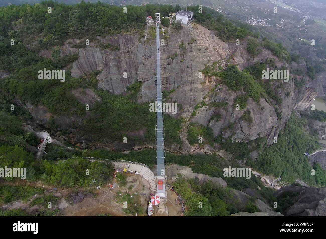 Aerial view of the 180-meter-high and 300 meter-long glass-bottomed ...