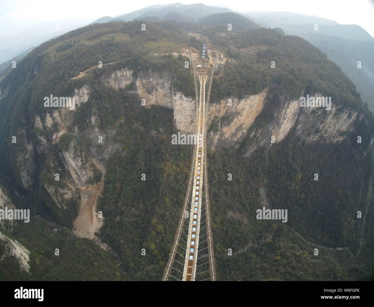 Aerial view of the world's longest and highest glass-bottomed bridge ...