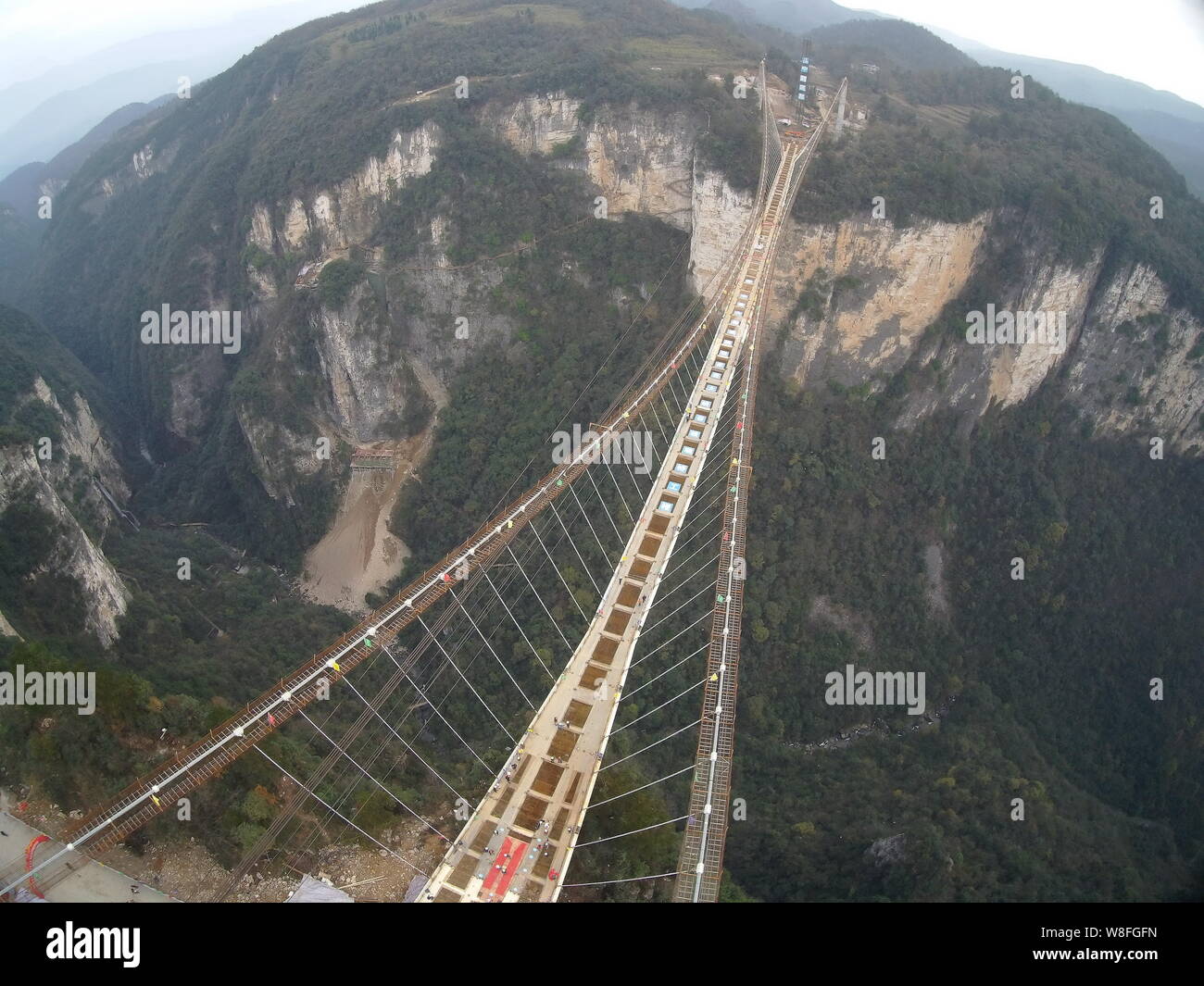 Aerial view of the world's longest and highest glass-bottomed bridge ...
