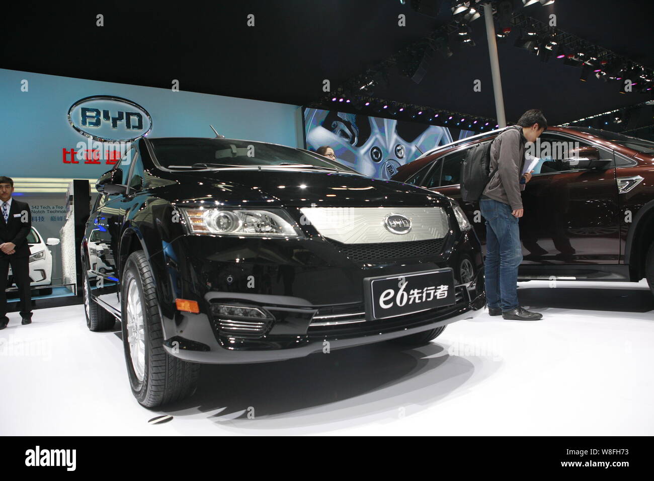 --FILE--A BYD e6 electric car is seen on display during the 13th ...