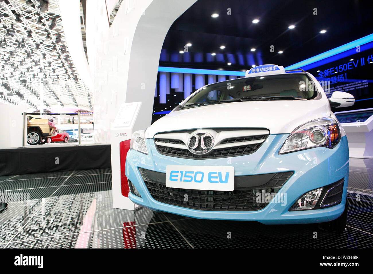 --FILE--An E150 EV of BAIC Motor is seen on display during the 13th Beijing International ...