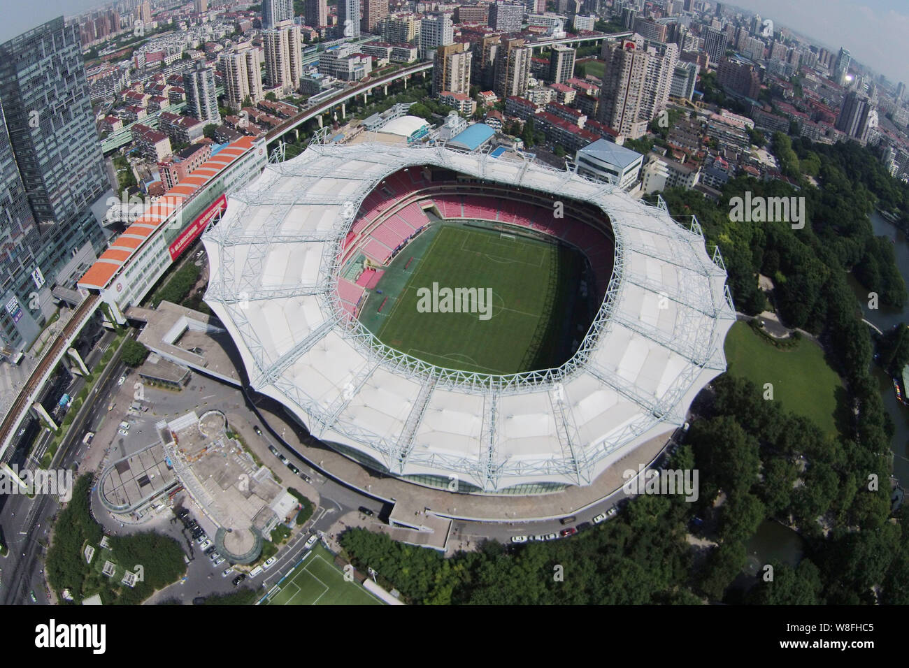 Aerial view of the Hongkou Football Stadium in Shanghai, China, 19 ...