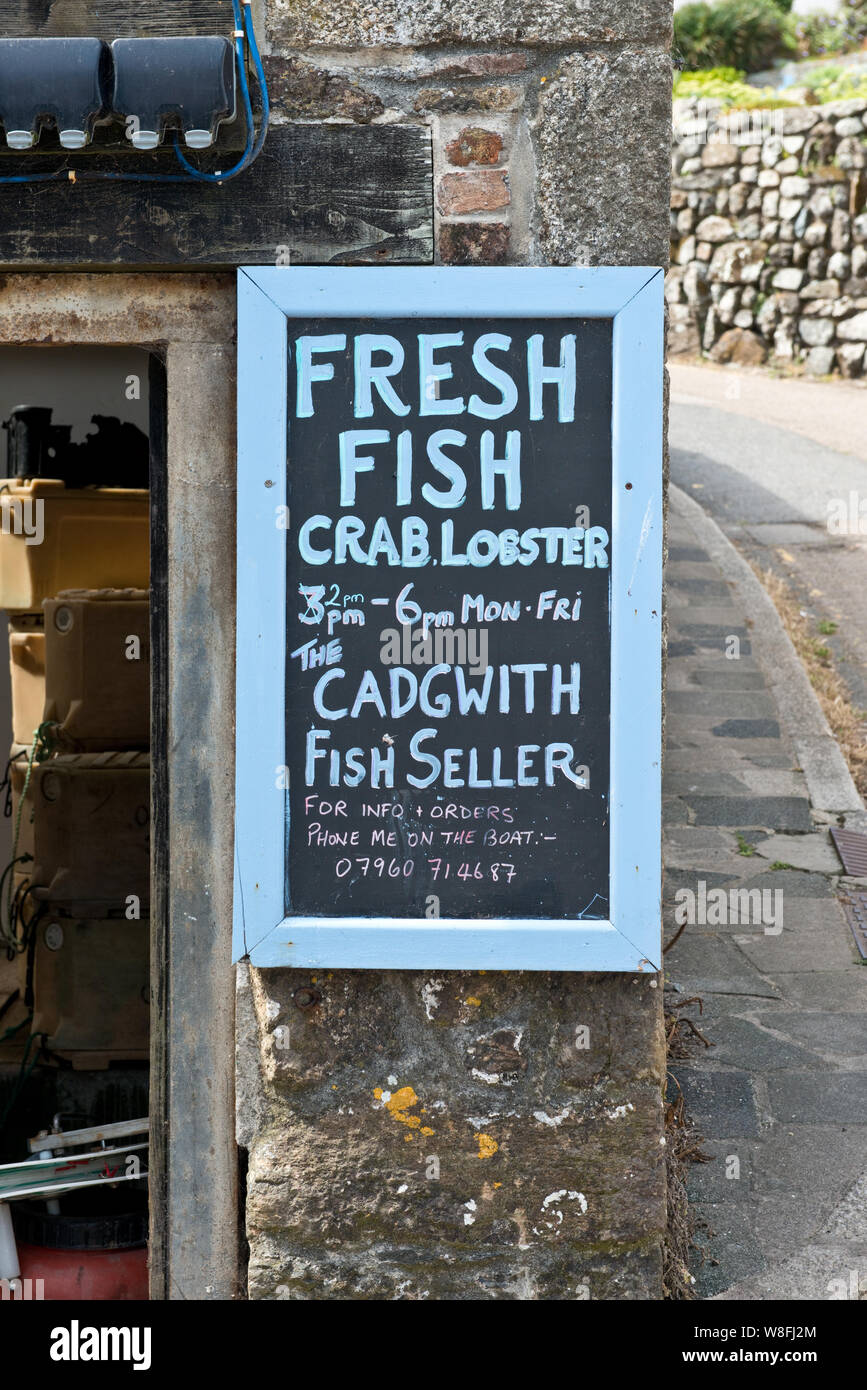 Signs advertsing sale of fish and crabs from small local fisherman's ...