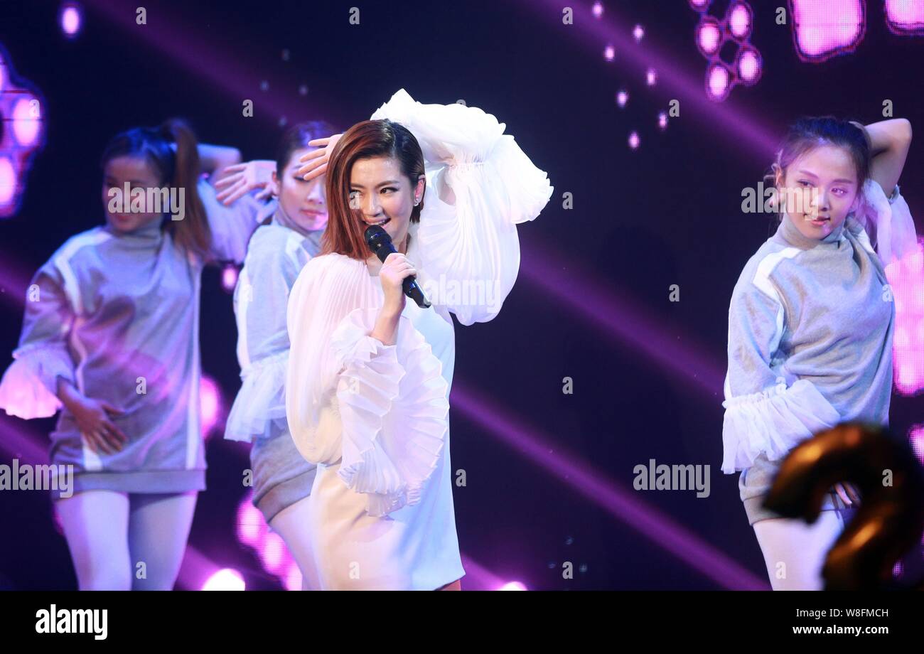 Singer Selina Jen of Taiwanese pop girl group S.H.E performs at a ...
