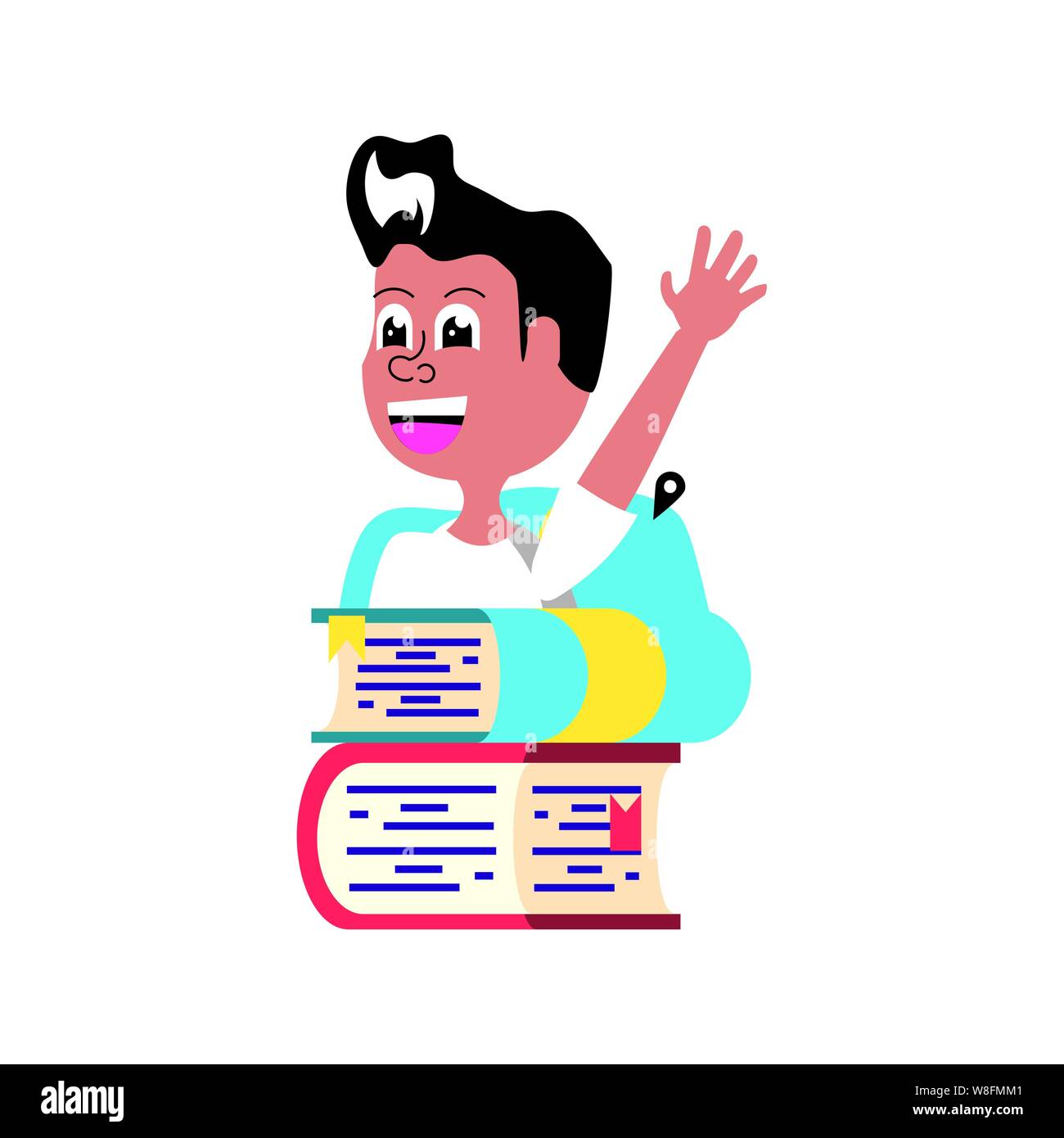 cute little student boy with bag school and stack books vector ...