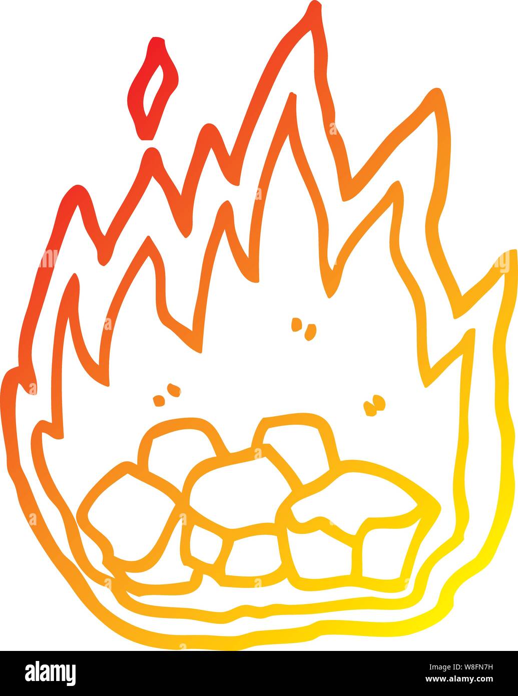 warm gradient line drawing of a cartoon spooky burning halloween coals ...