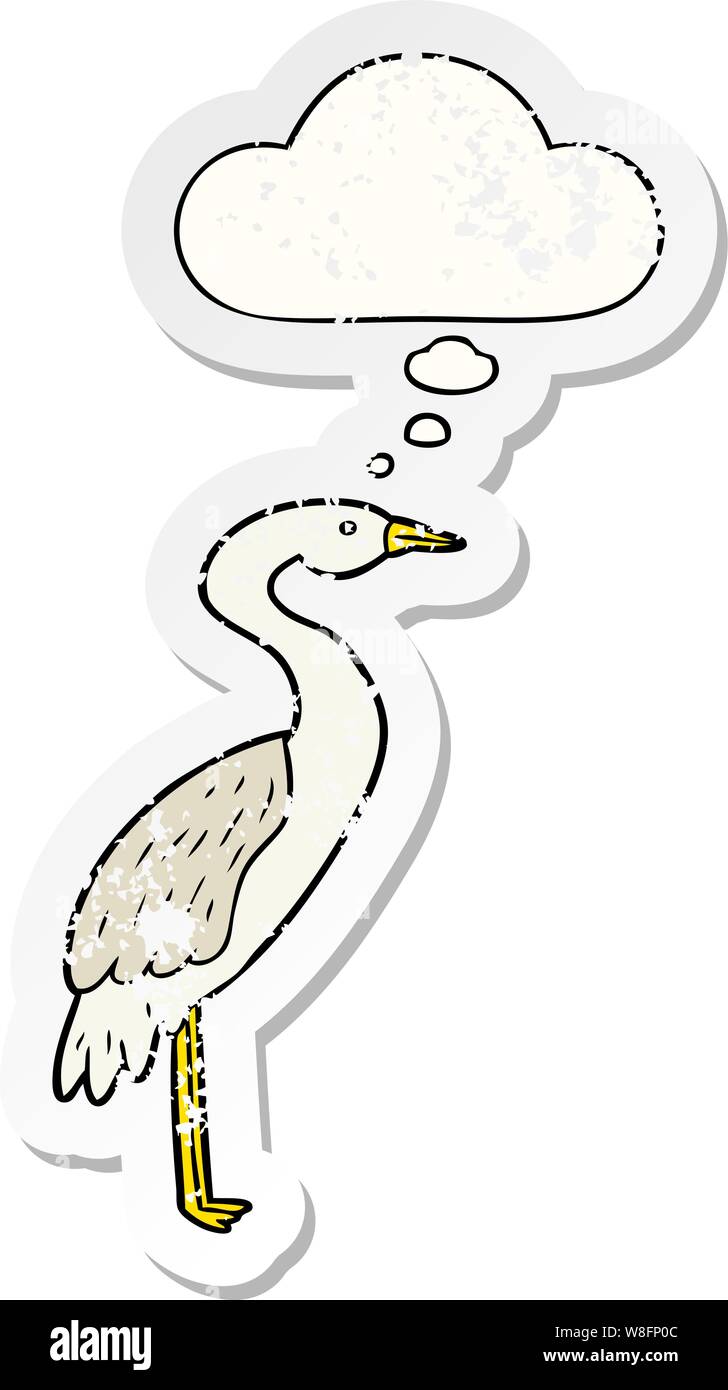 cartoon stork with thought bubble as a distressed worn sticker Stock ...