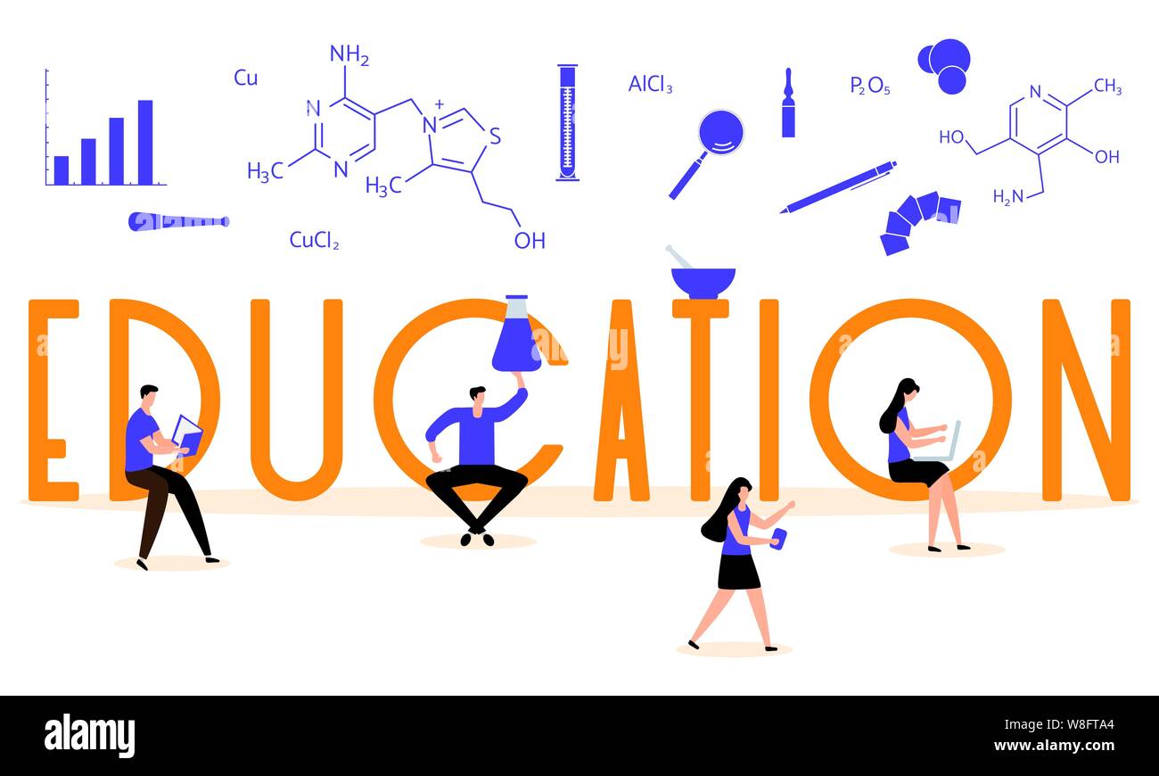 Vector illustration with inscription education, studying people ...