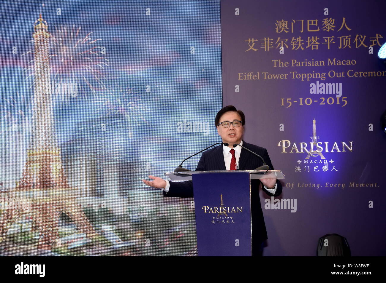 Wilfred Wong Ying-wai, President and CEO of Sands China Ltd., delivers ...