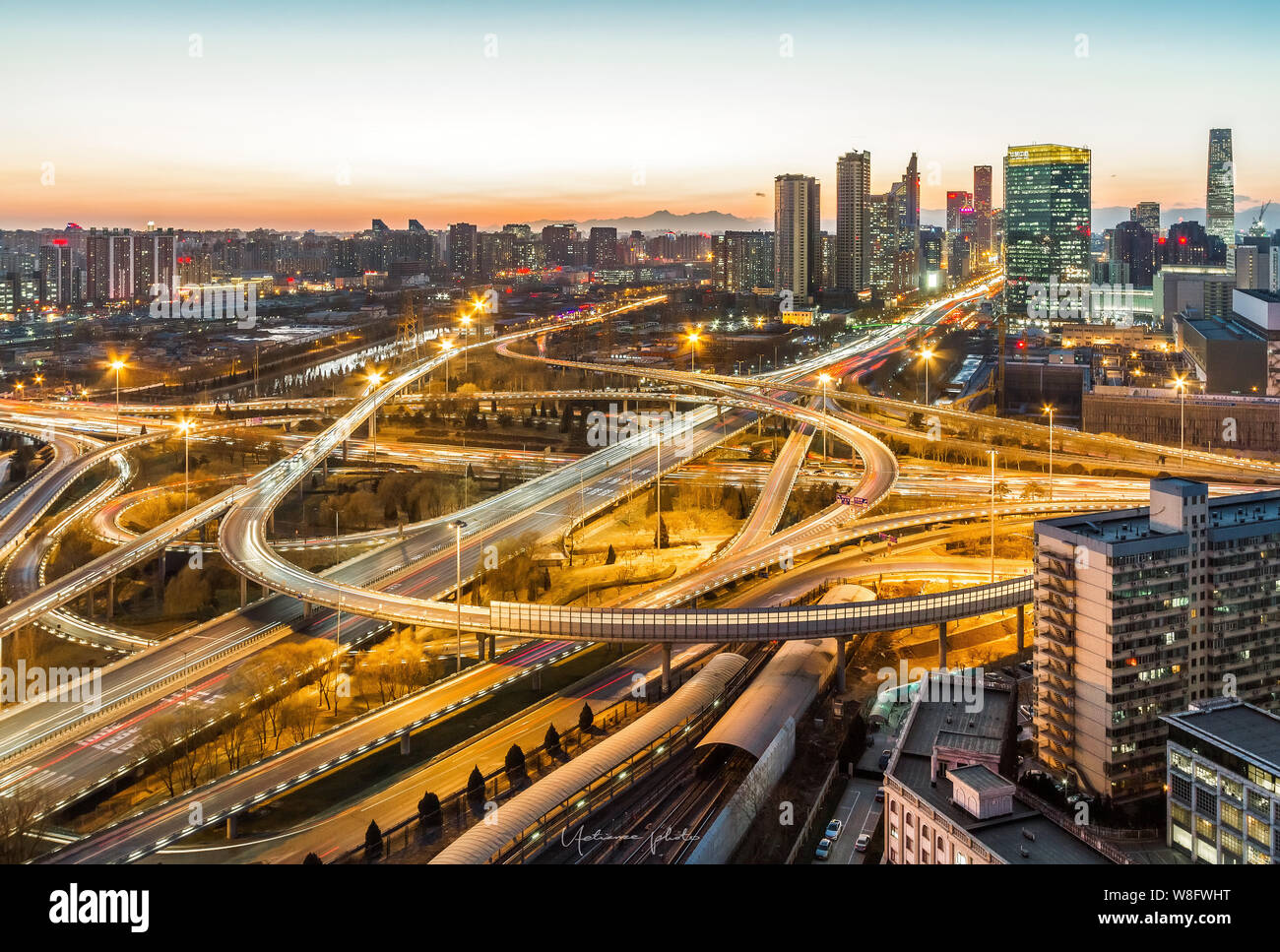 View of the Sihui Elevated Highway next to high-rise buildings in ...