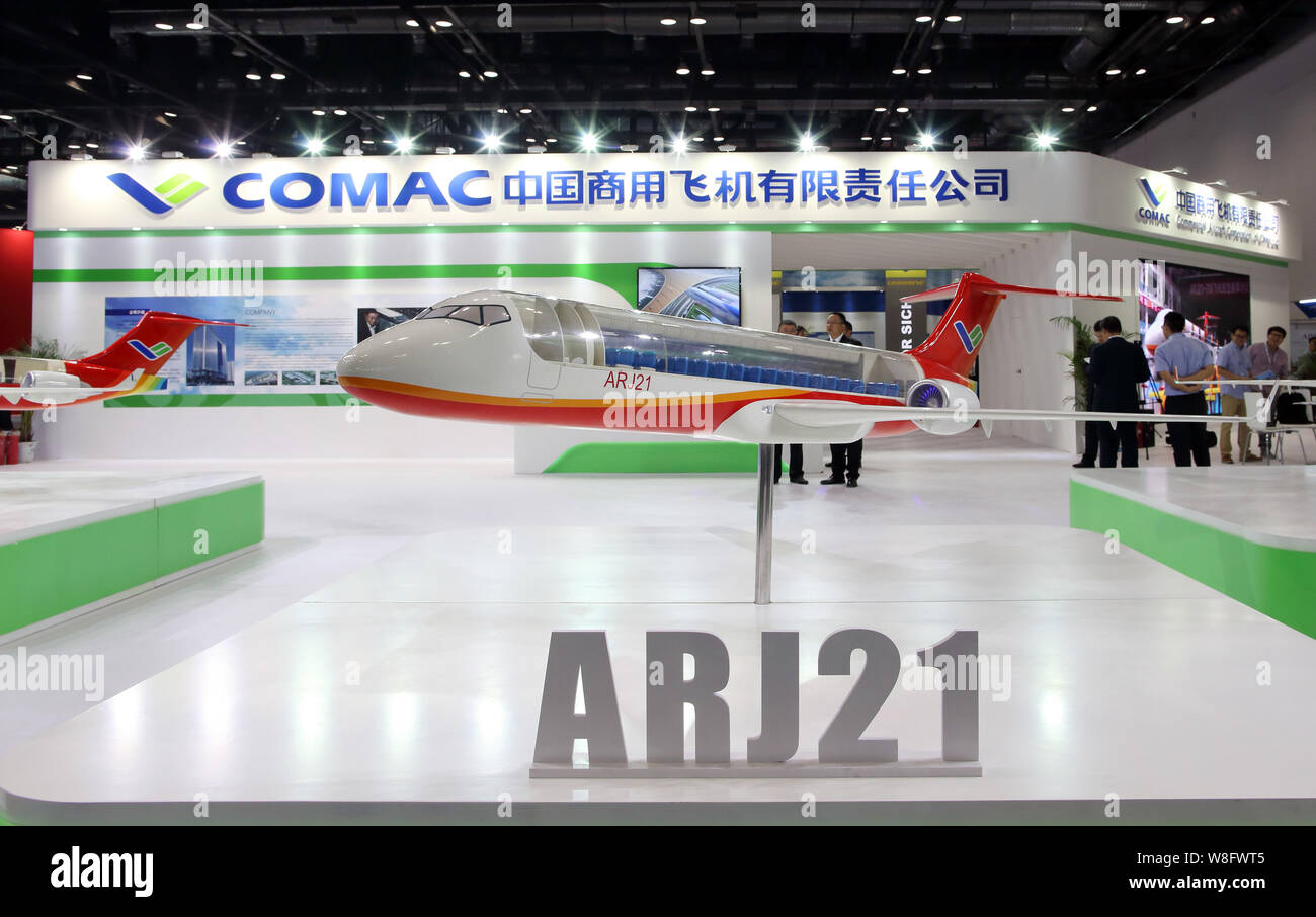 --FILE--A model of the Chinese-made ARJ21 regional jet is on display at ...