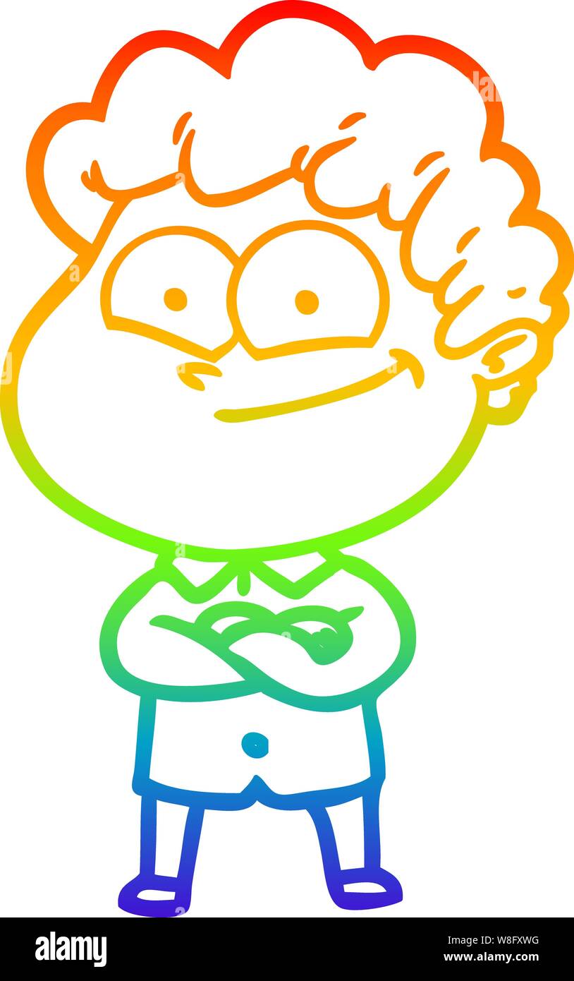 rainbow gradient line drawing of a cartoon happy man Stock Vector Image ...