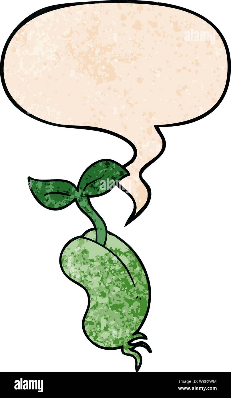 cartoon sprouting seed with speech bubble in retro texture style Stock ...