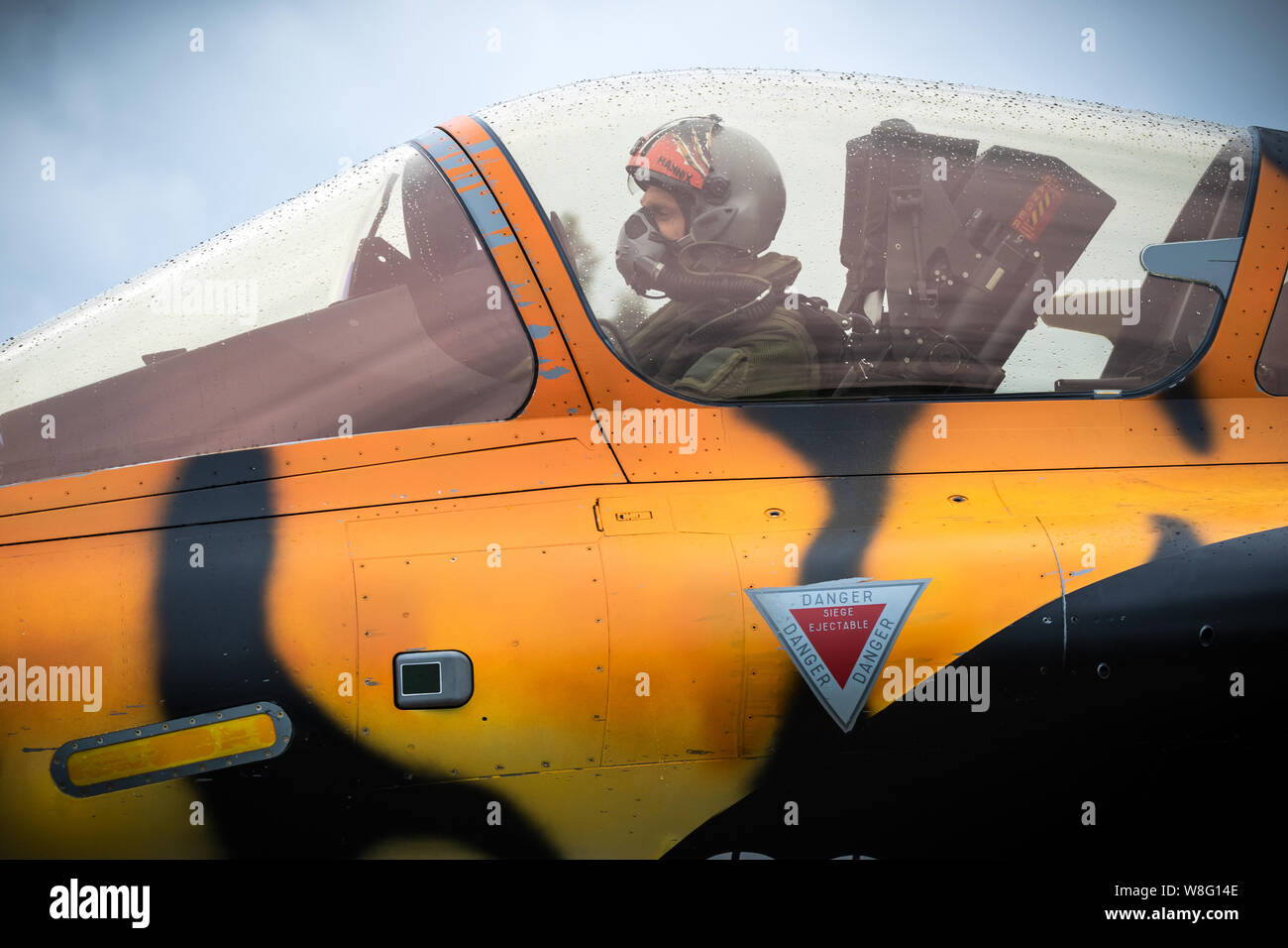 MONT-DE-MARSAN, FRANCE - MAY 17, 2019: Pilot in the cockpit of a ...