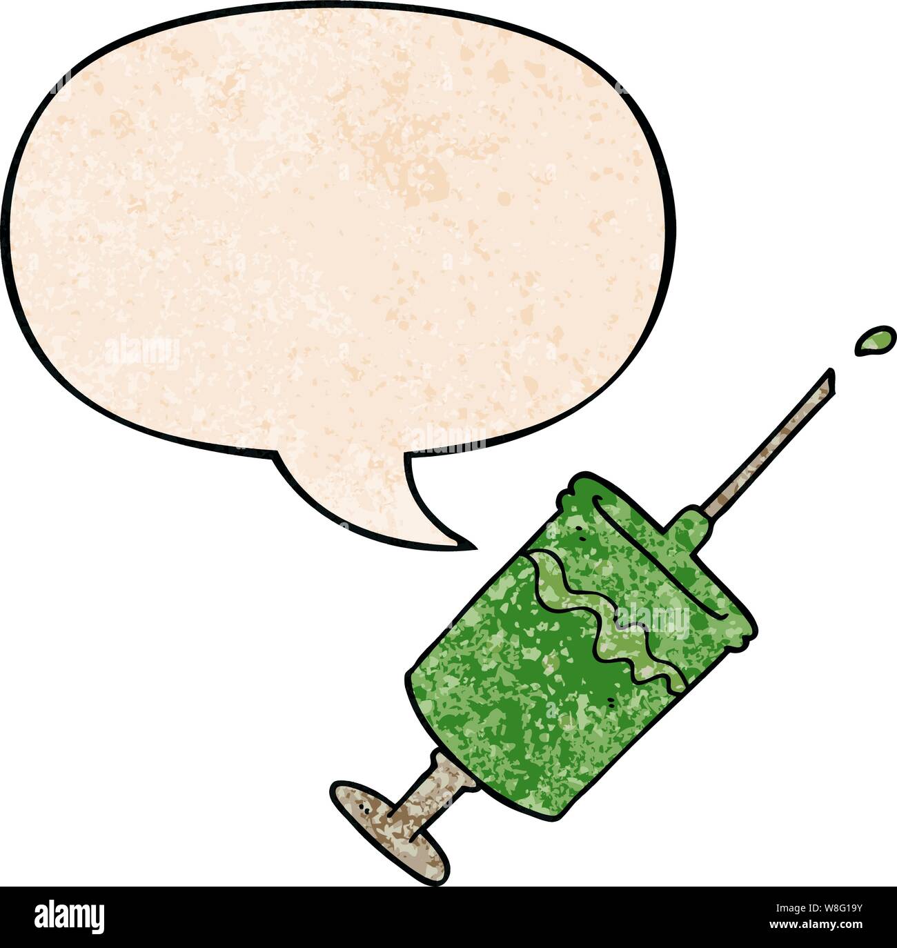 cartoon syringe needle with speech bubble in retro texture style Stock ...