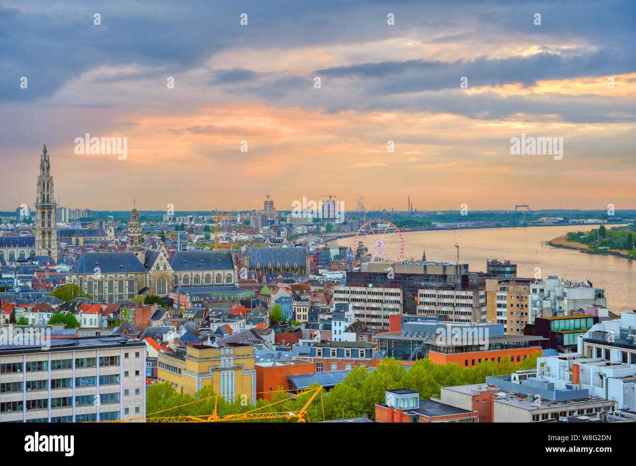 An aerial view of Antwerp, Belgium at sunset Stock Photo - Alamy